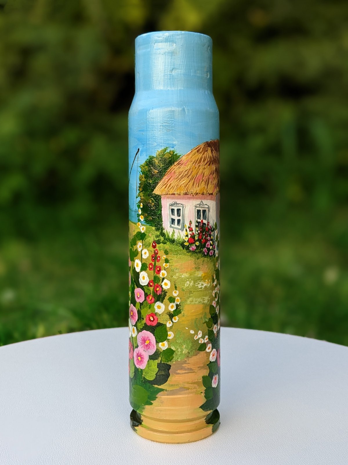 30mm shell with drawing of farm house. (#802) – Ukraine Aid Ops